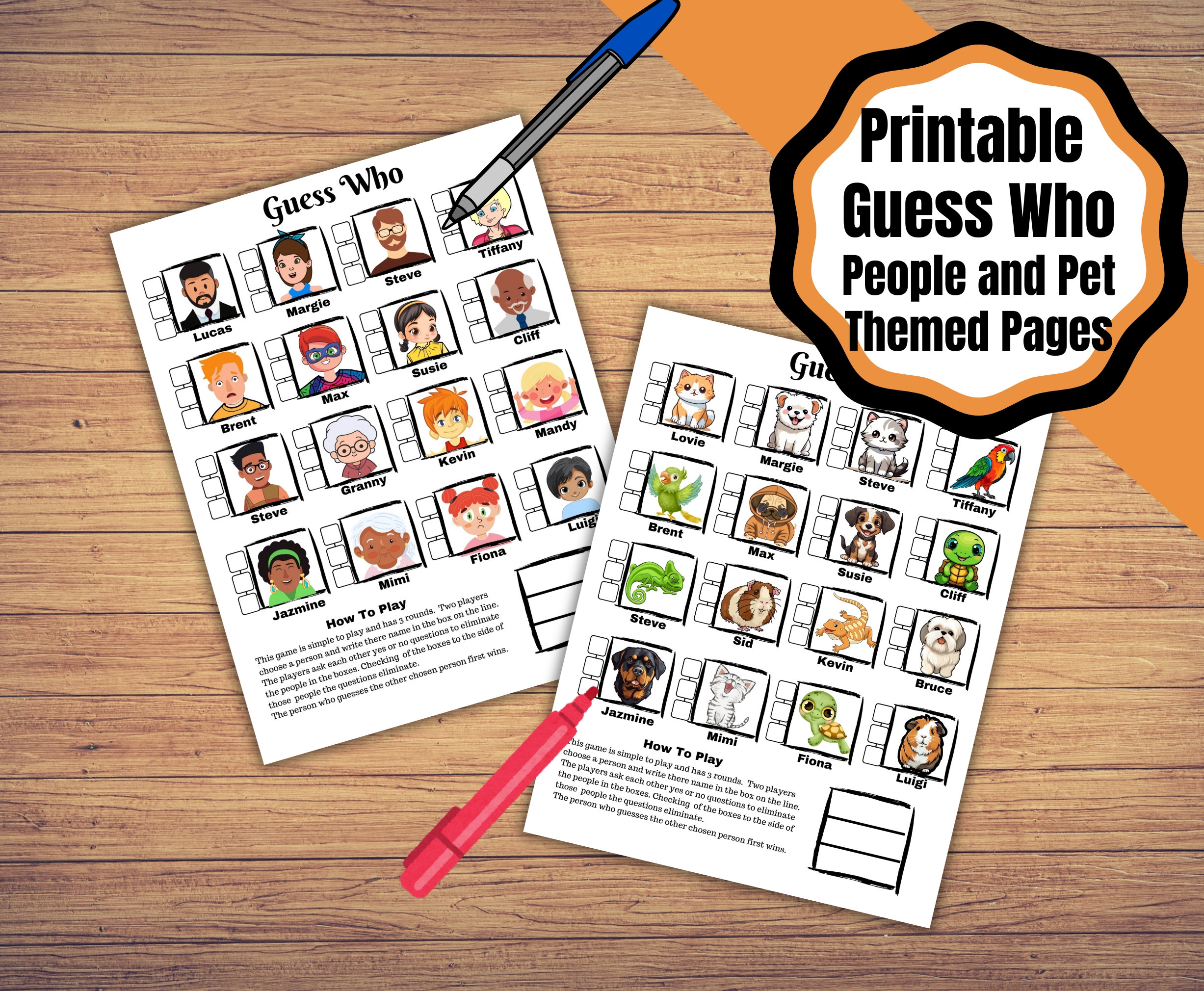 Printable Guess Who Game Pages. Guess Who People and Pet Games. Easy to ...