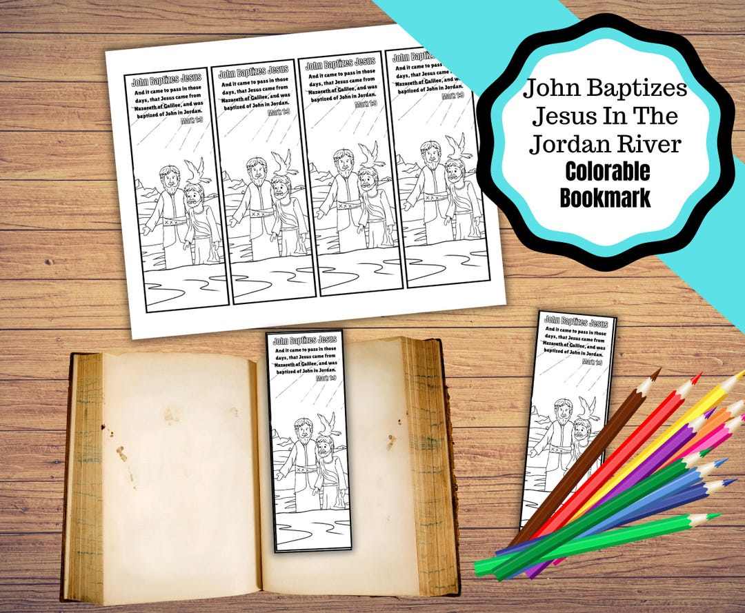 John Baptizes Jesus Colorable Bookmark. Printable, Colorable Bible ...