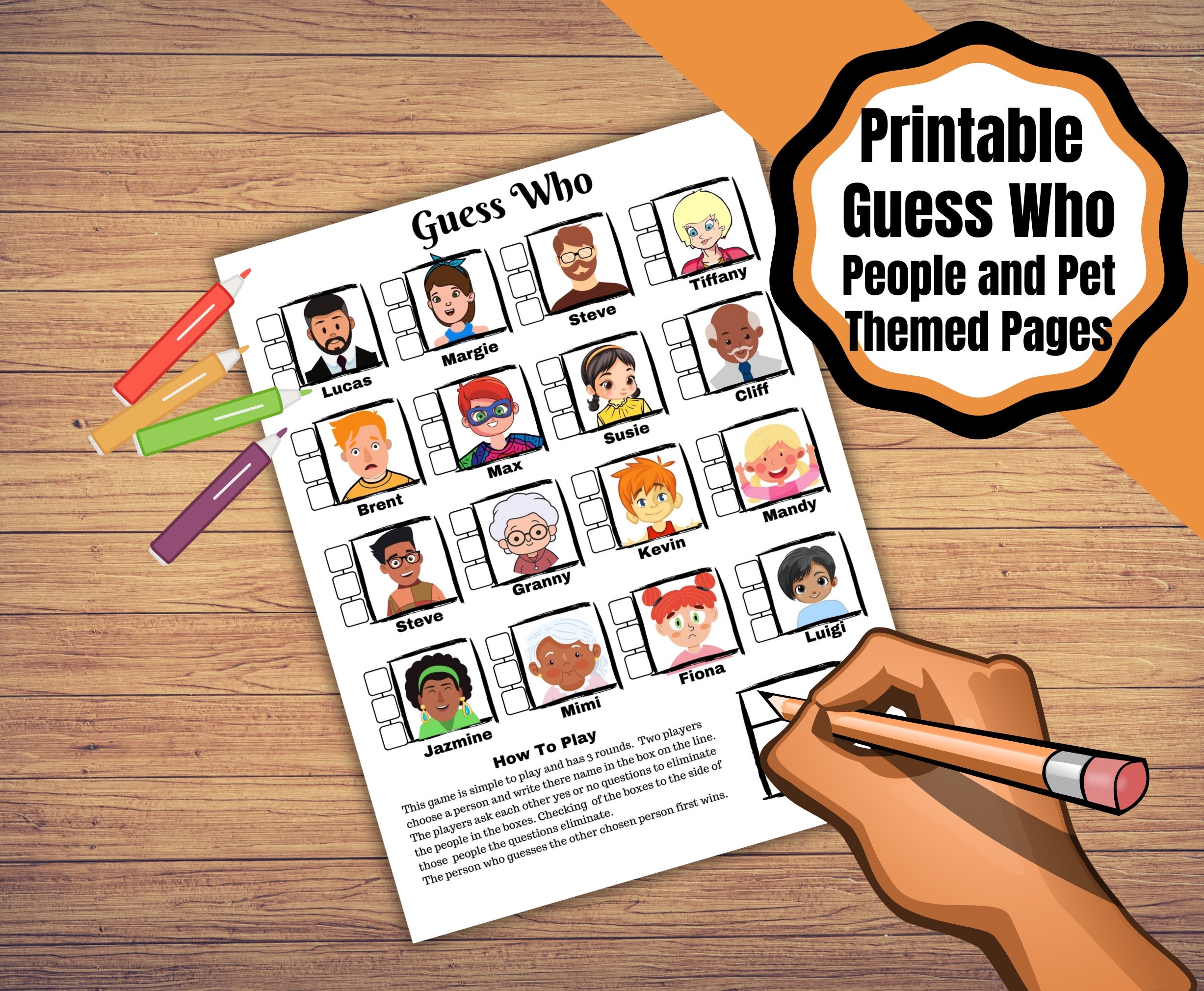Printable Guess Who Game Pages. Guess Who People and Pet Games. Easy to ...