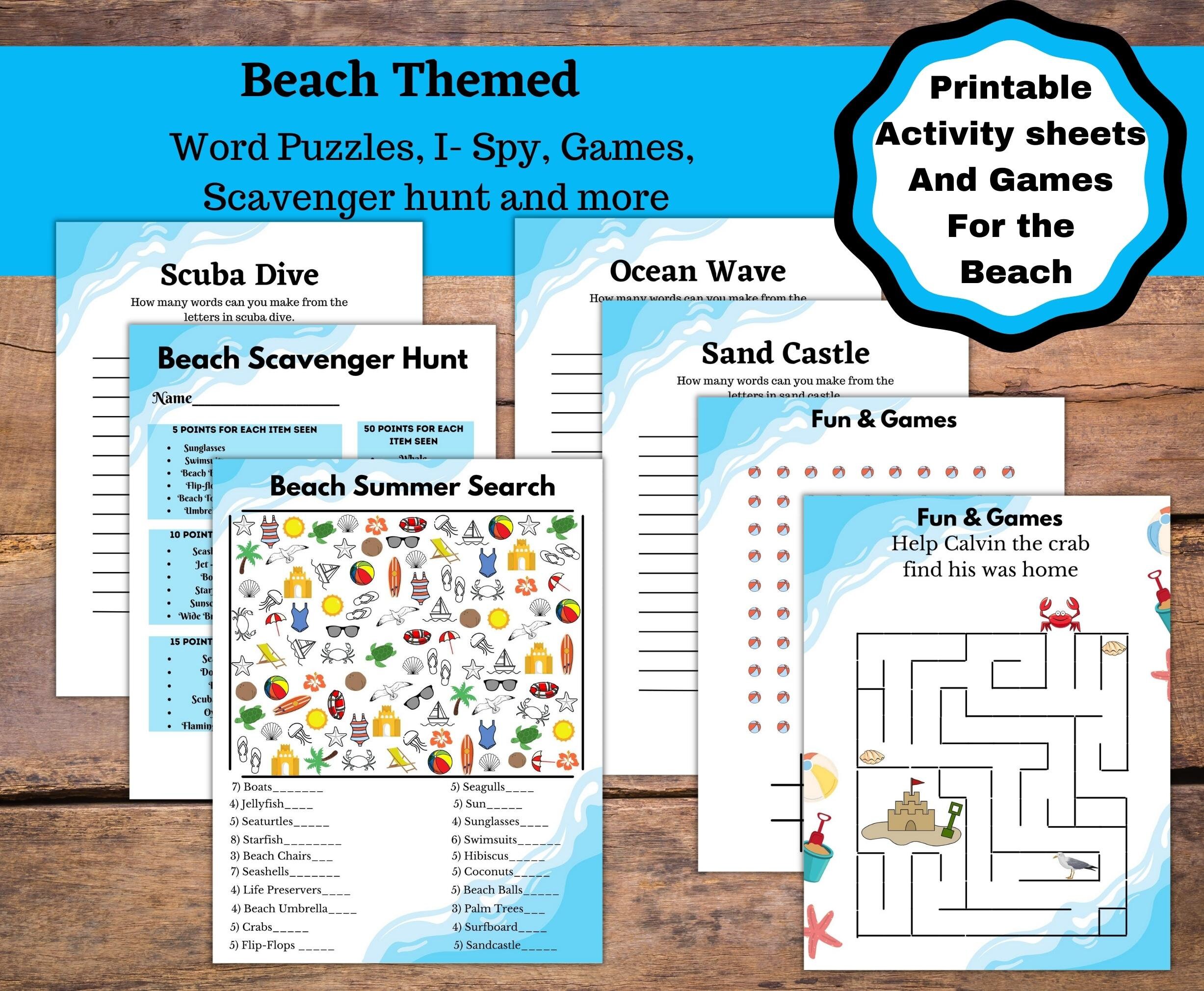 Beach Themed Printable Game and Activity Sheets for Kids and Adults. - Etsy