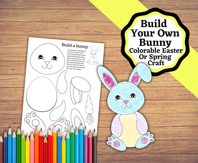 Build A Bunny Colorable Kids Craft. Kids Printable Colorable Bunny to ...