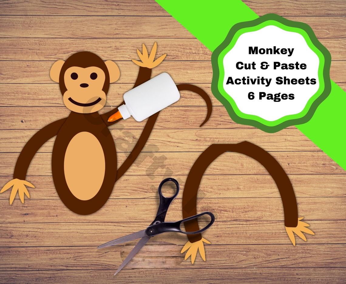 Printable Monkey Cut and Paste, Crafts, Coloring, and Educational Pages ...