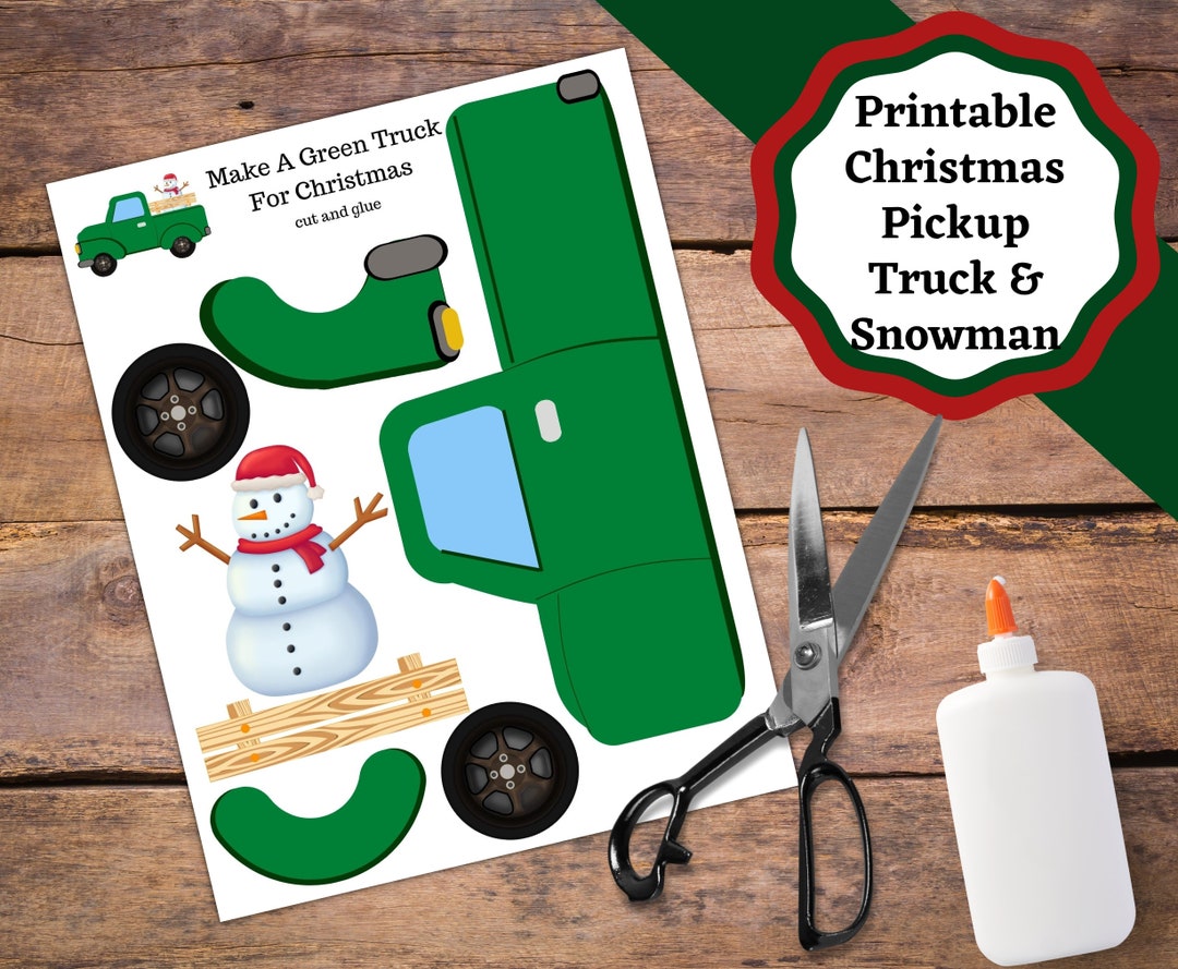 Printable Green Truck With Snowman Craft and Decoration, Christmas ...
