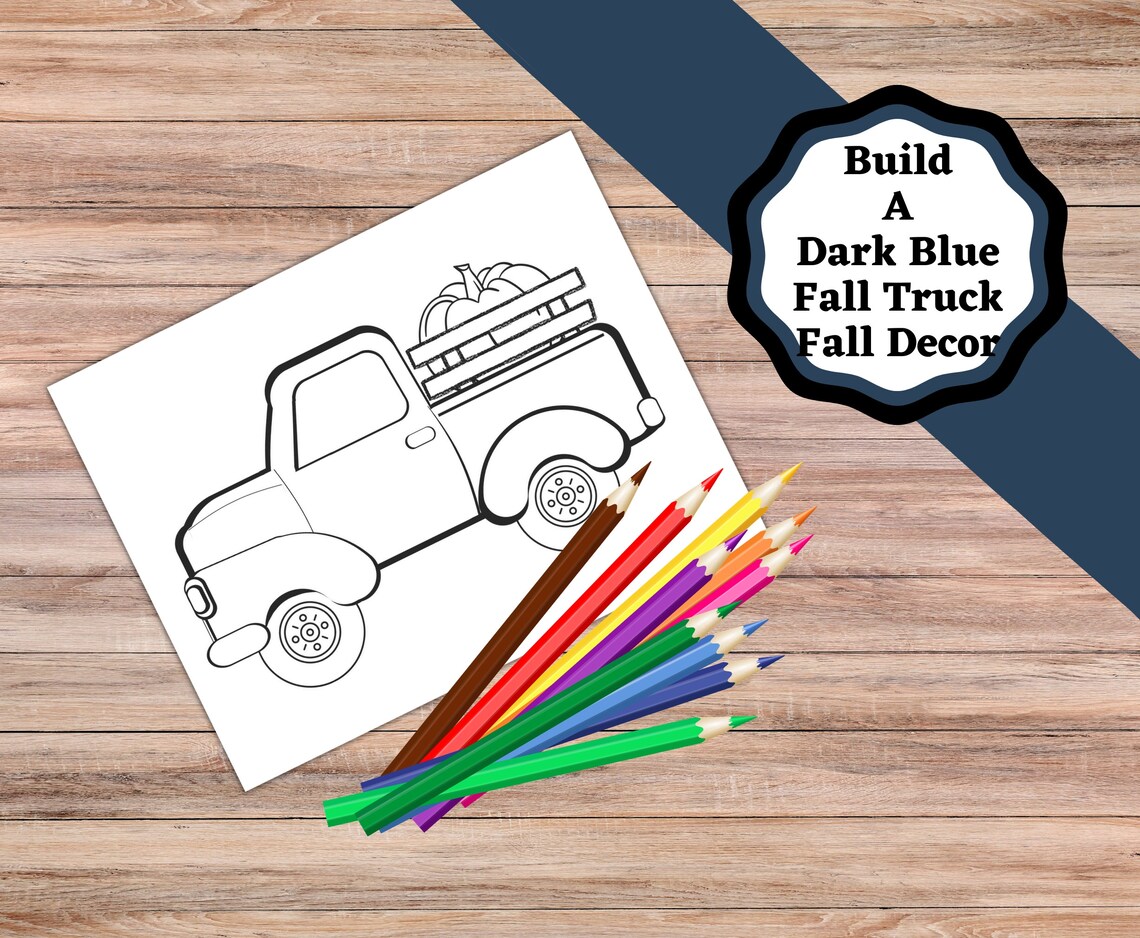 Build a Fall Dark Blue Truck, Printable Blue Truck Craft and Decoration ...