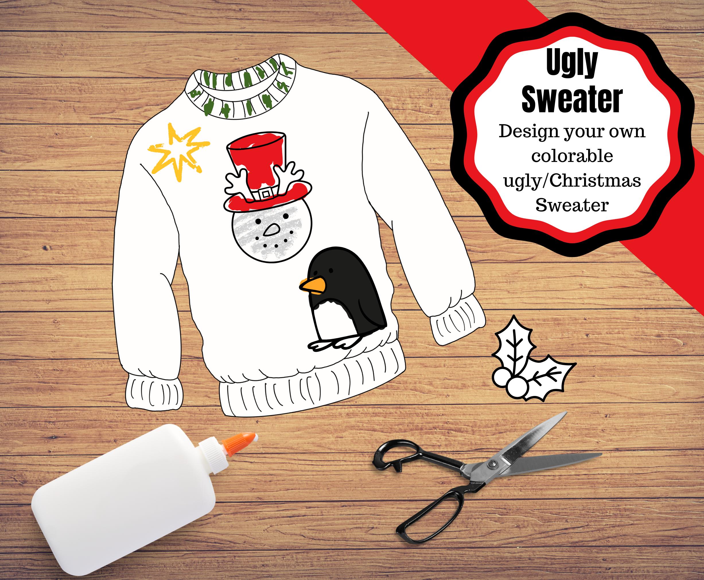 Colorable Ugly Christmas Sweater Kids Craft. Design Your Own Christmas ...
