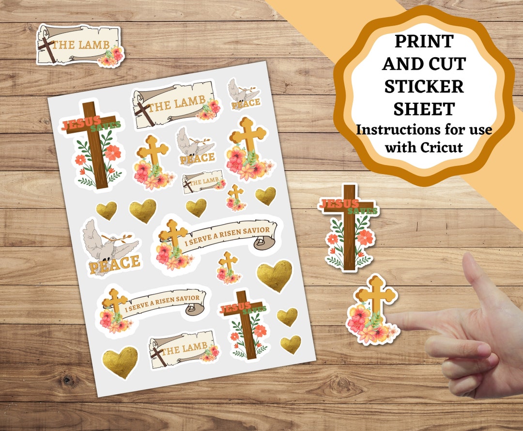 Christian Print and Cut Sticker Sheet. Cross, Easter, Jesus, and Hearts ...