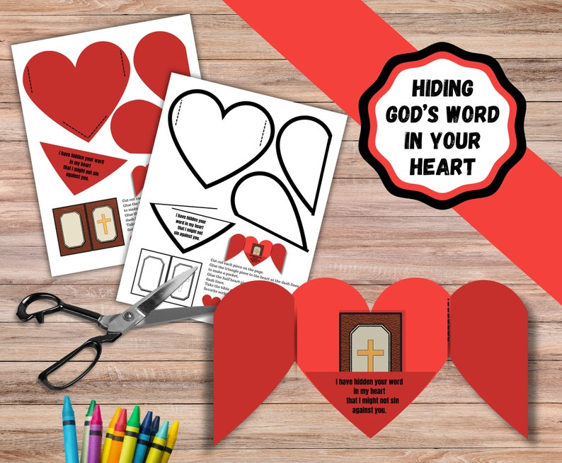 Hiding God's Word in Your Heart, Heart Bible Craft for Psalms 119:11 ...