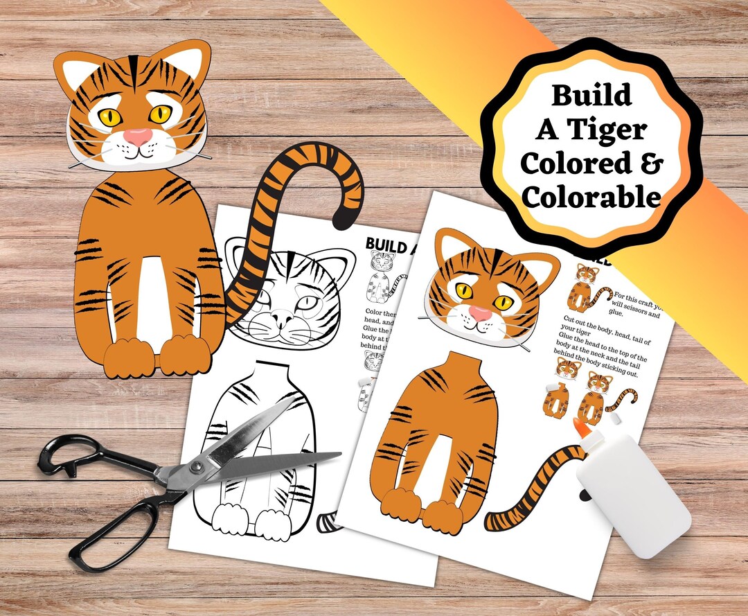 Printable Build A Tiger Craft. Build a Tiger in Both a Colored and ...