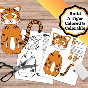 Printable Build A Tiger Craft. Build a Tiger in Both a Colored and ...