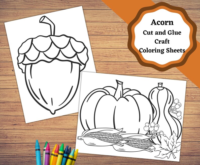 Printable Acorn Craft, Fall Craft and Coloring Pages. - Etsy