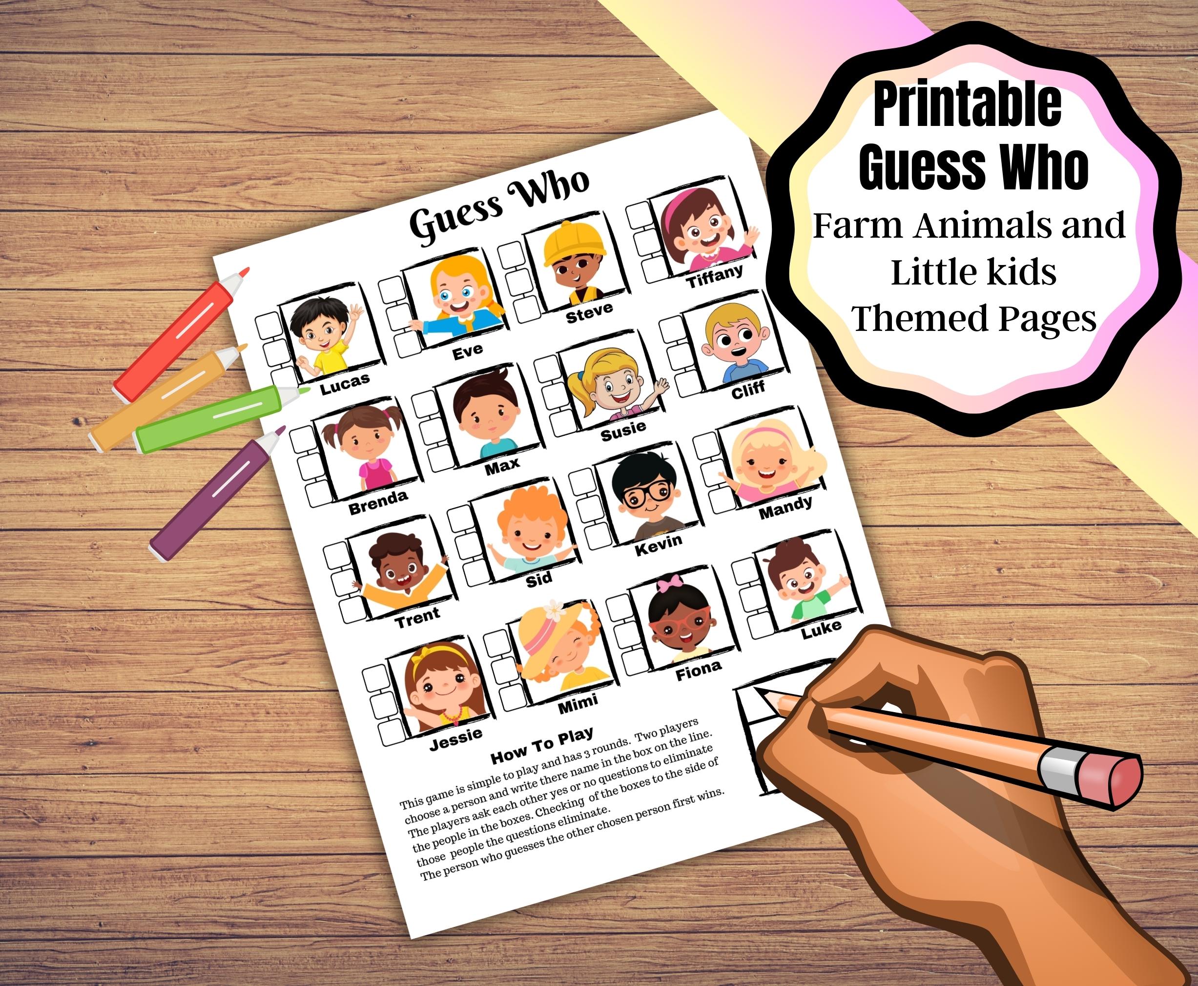 Printable Guess Who Game Pages. Guess Who Farm Animal and Little Kids ...