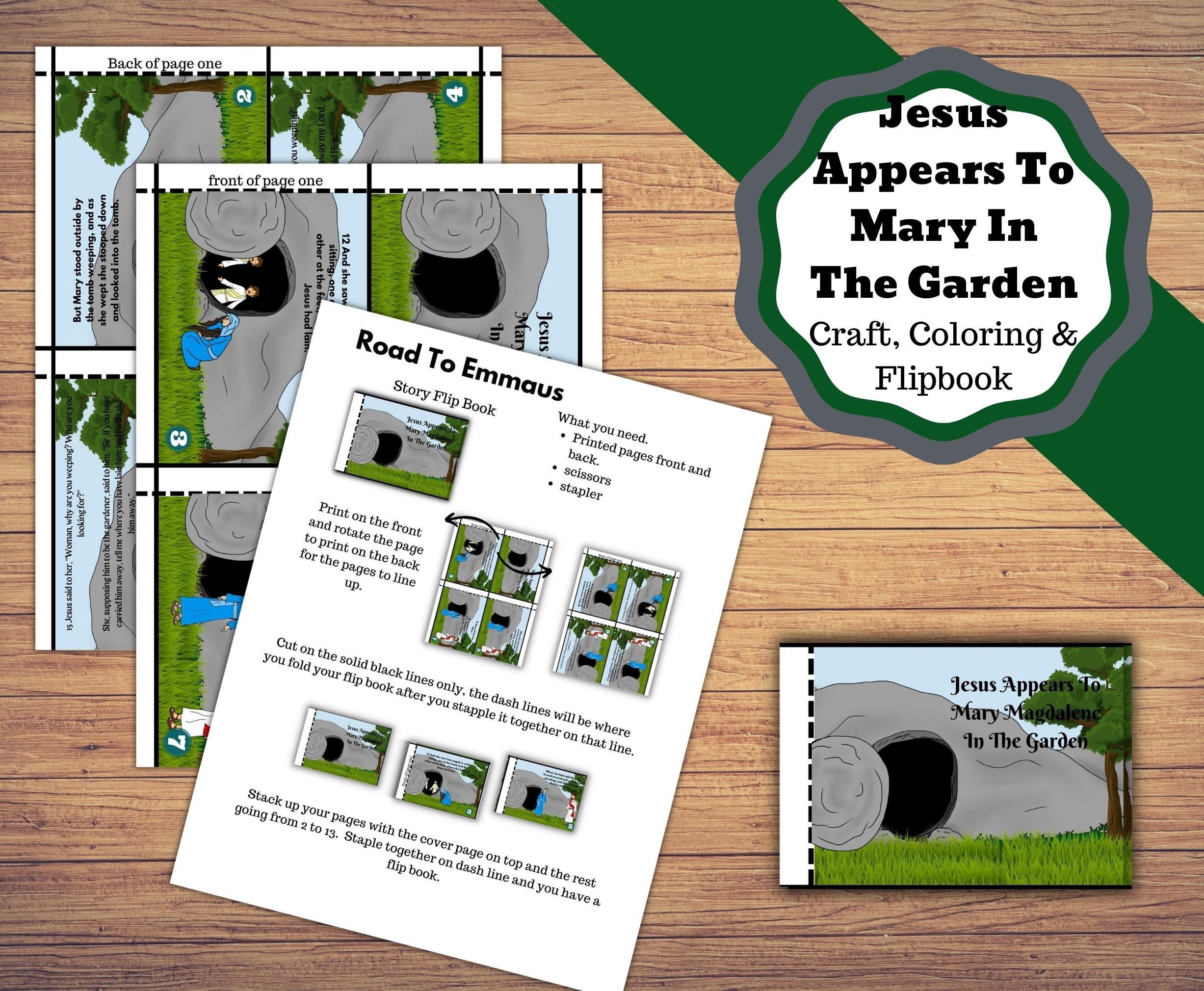 Imprimible, Jesús se aparece a María en el jardín, manualidad, colorear ...