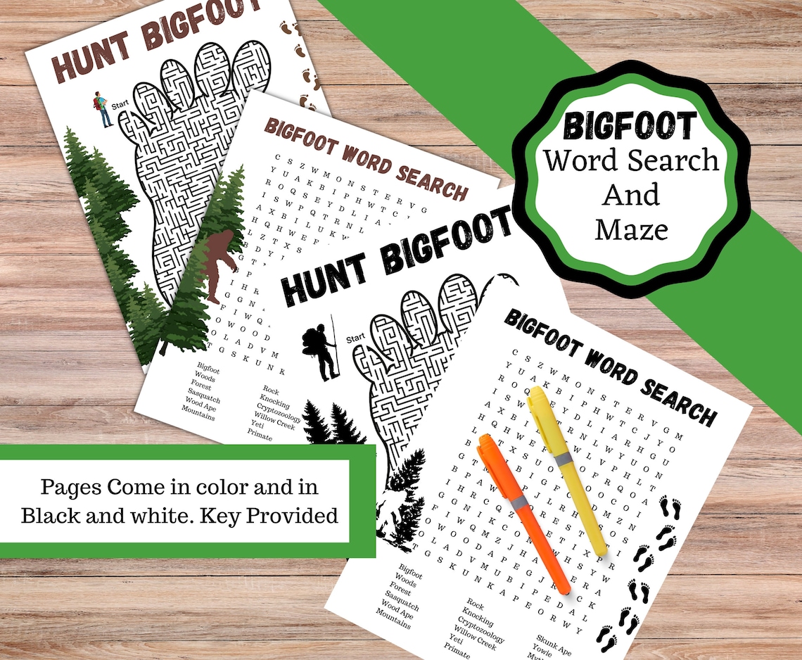 Printable Bigfoot, Sasquatch Word Search, Maze, and Coloring Pages ...