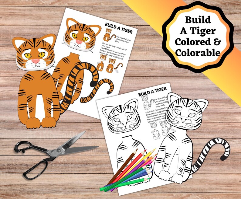 Printable Tiger Craft and Activity Set. Build a Tiger, Tiger in Jungle ...