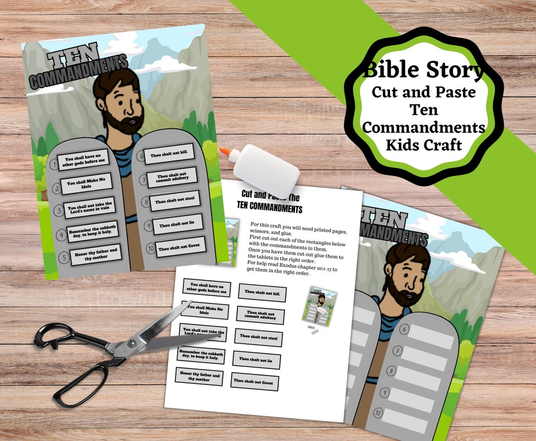 Printable Cute and Paste 10 Commandments Craft. Ten Commandments Kids ...