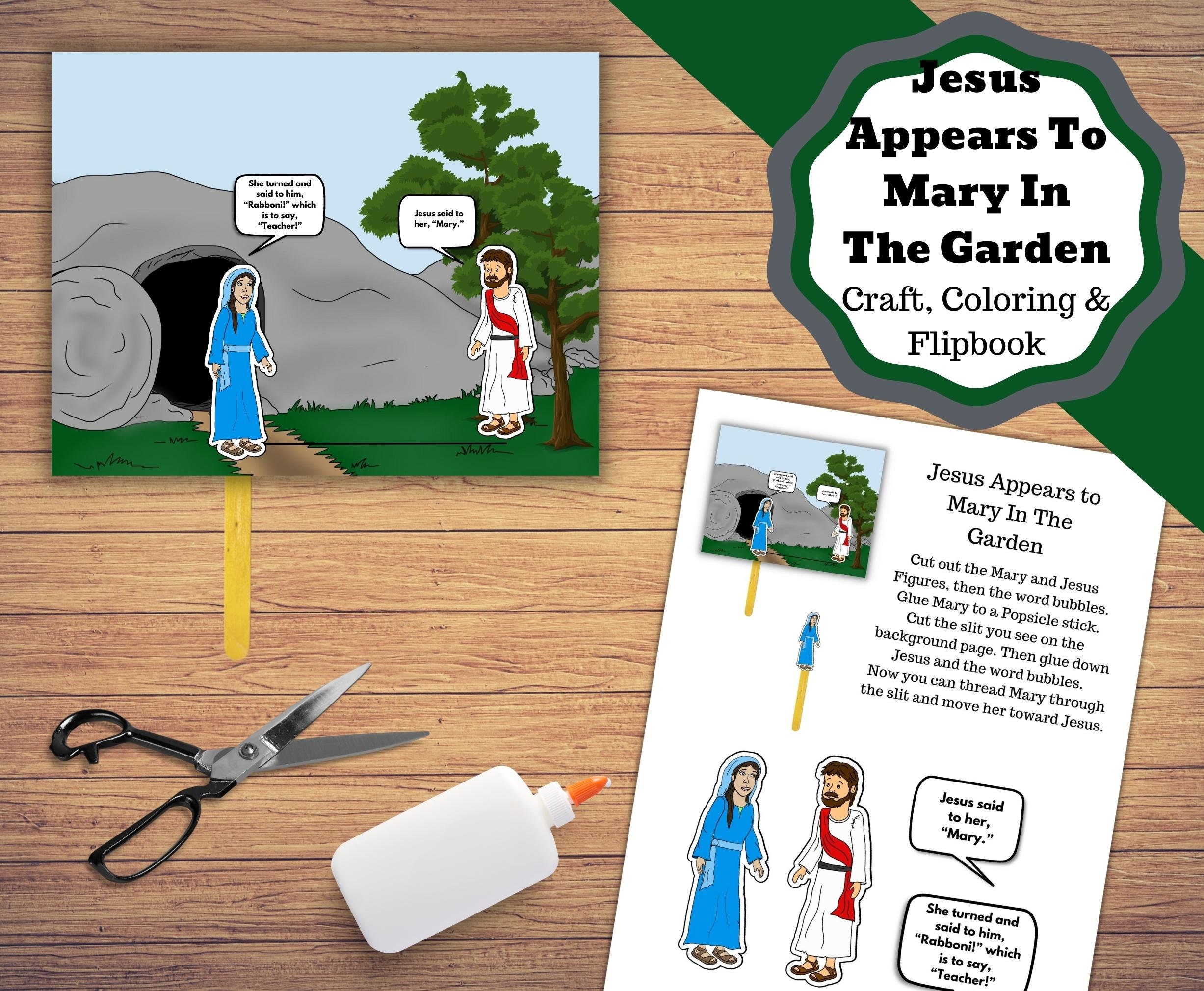 Printable, Jesus Appears to Mary at the Garden, Craft, Coloring, and Flipbook of the Bible Story ...