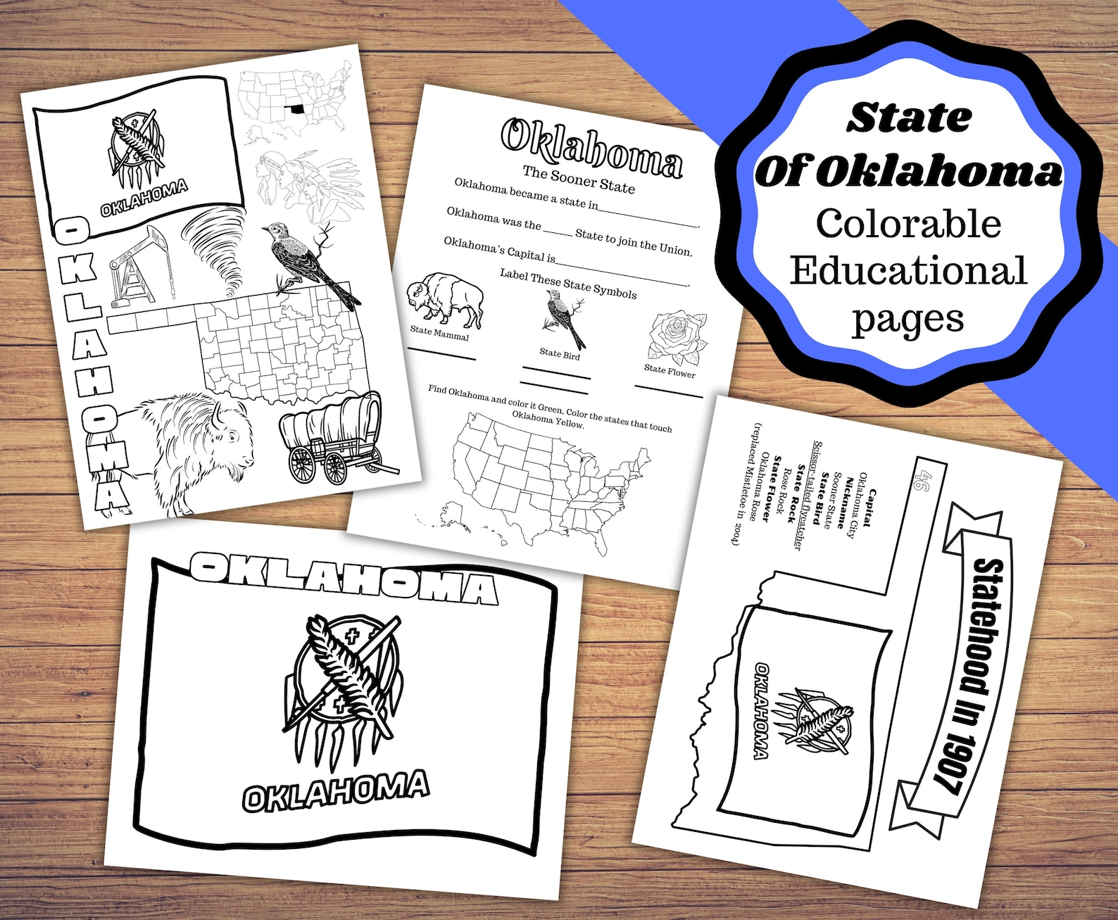 State of Oklahoma Printable Set of Coloring and Educational Pages ...