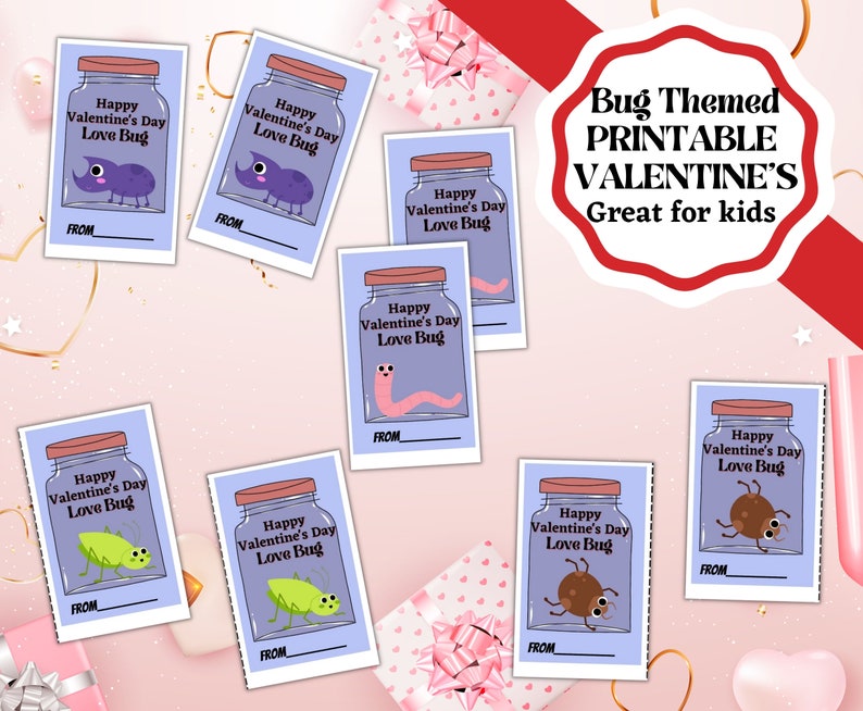Bug Themed Printable Valentines Day Cards for Kids. Love Bug Cards ...
