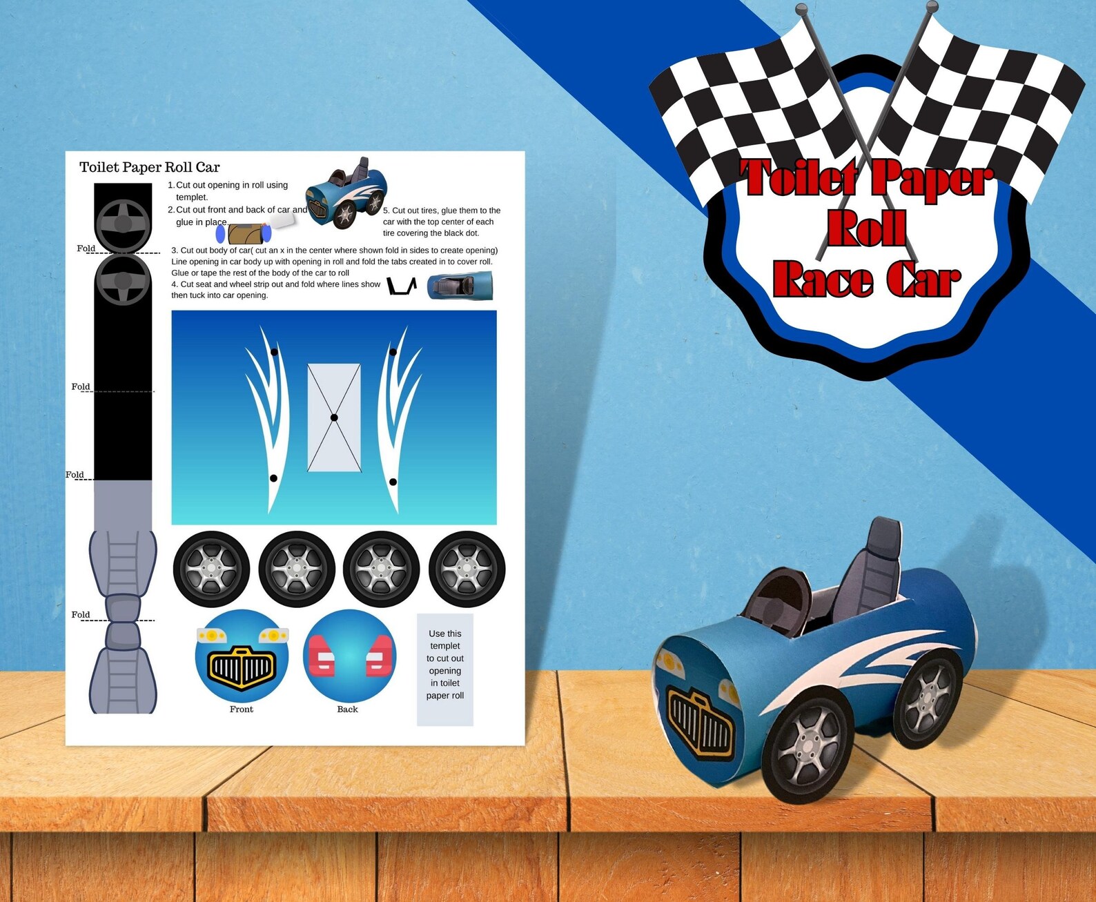 Printable Toilet Paper Roll Race Car. Fun Cardboard Roll Race Car Craft ...