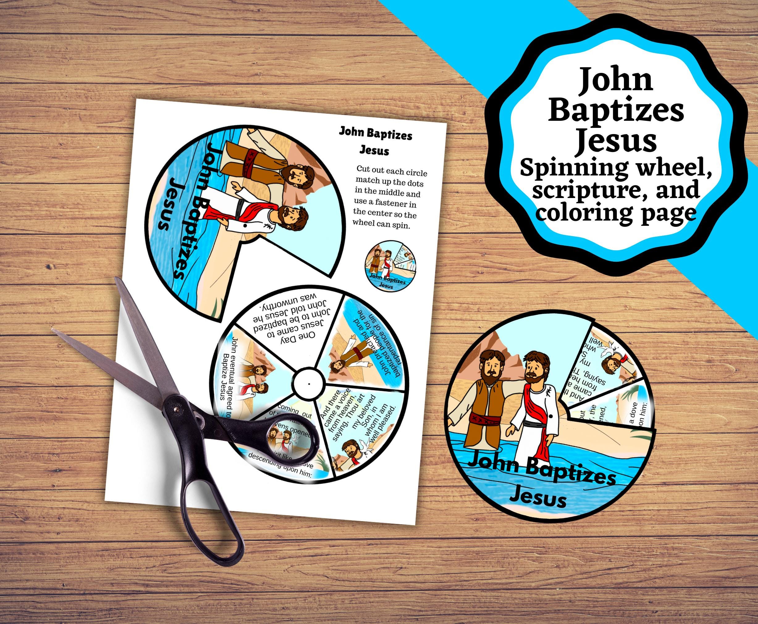 John Baptizes Jesus, Spinning Wheel Craft With Coloring Page and ...