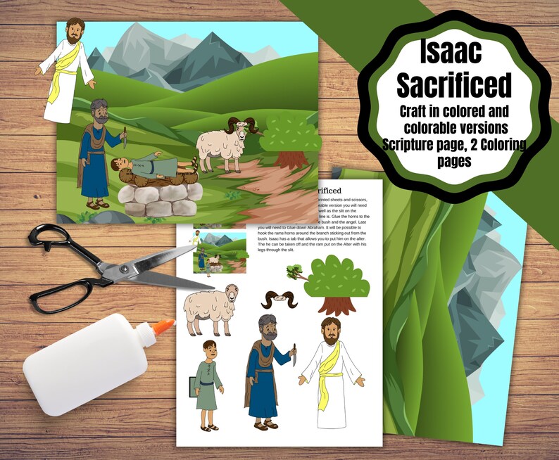 Printable Activity Set for Isaac Sacrificed, Colored and Colorable ...