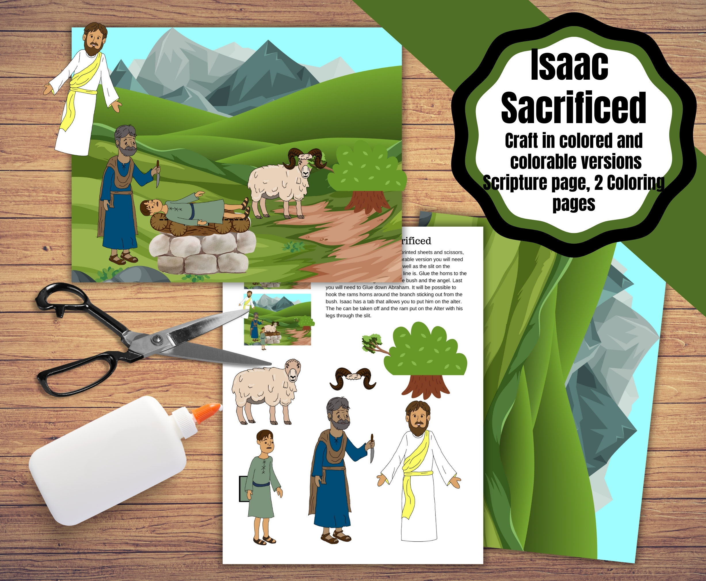 Printable Activity Set for Isaac Sacrificed, Colored and Colorable ...