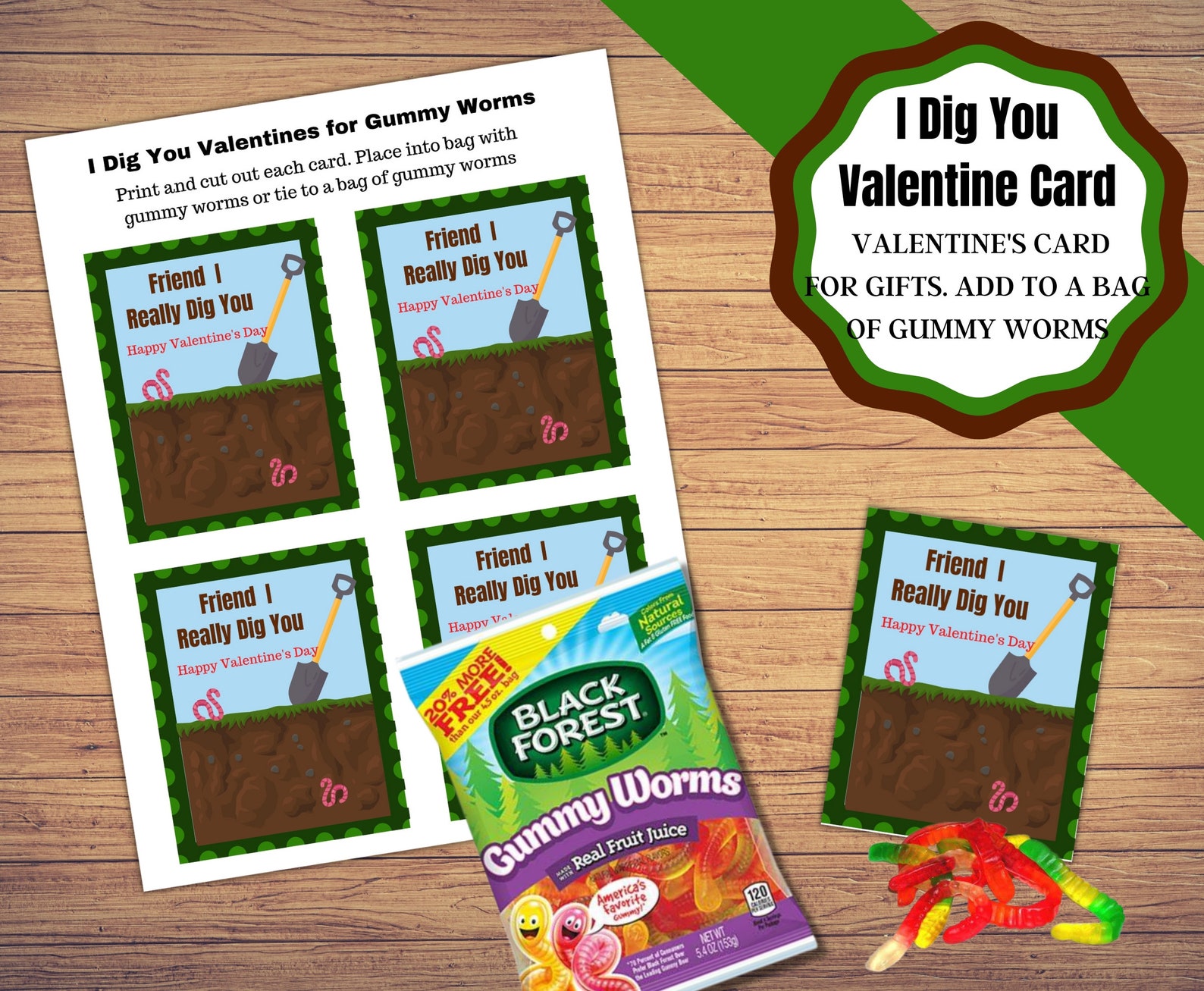 Printable Valentines Candy Cards, I Really Dig You Valentine Cards ...