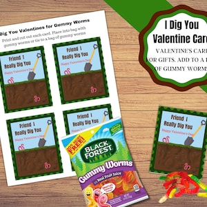 Printable Valentines Candy Cards, I Really Dig You Valentine Cards ...