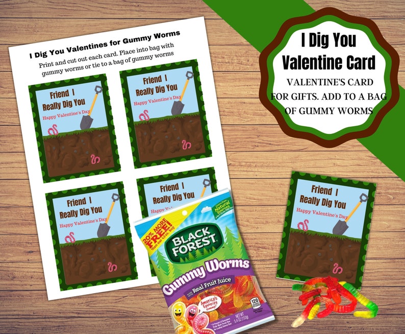 Printable Valentines Candy Cards, I Really Dig You Valentine Cards ...