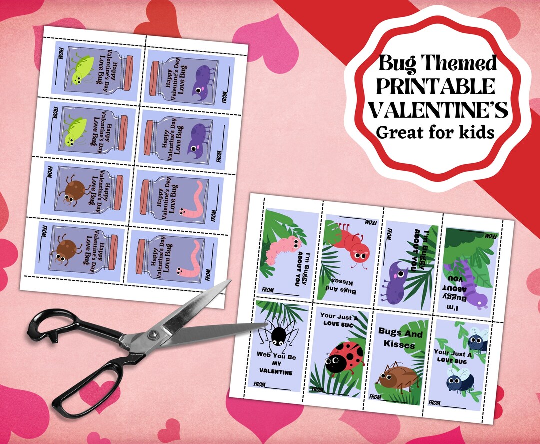 Bug Themed Printable Valentines Day Cards for Kids. Love Bug Cards ...