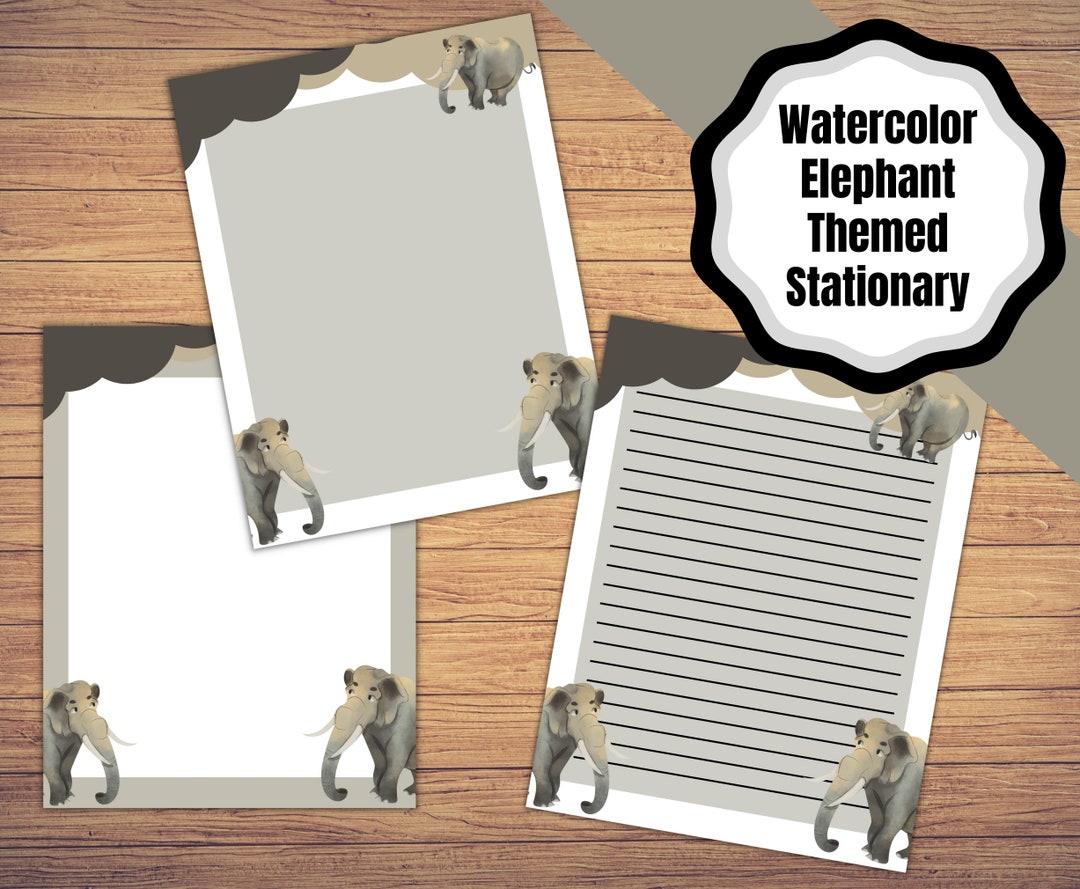 Printable Elephant Themed Stationary, 7 Pages Lined and Unlined Pages ...