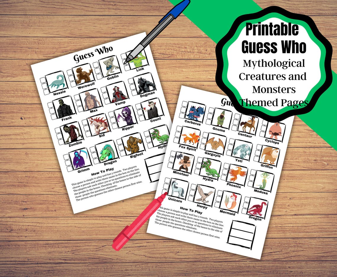 Printable Guess Who Game Pages. Guess Who Mythological Creatures and ...
