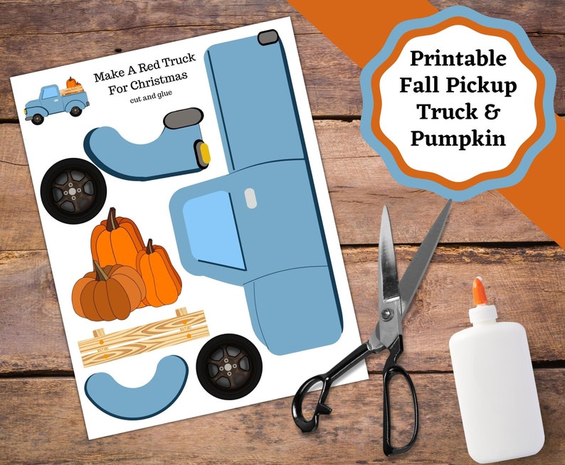 Printable Blue Truck With Pumpkin, Great Fall Decoration or Class Craft ...