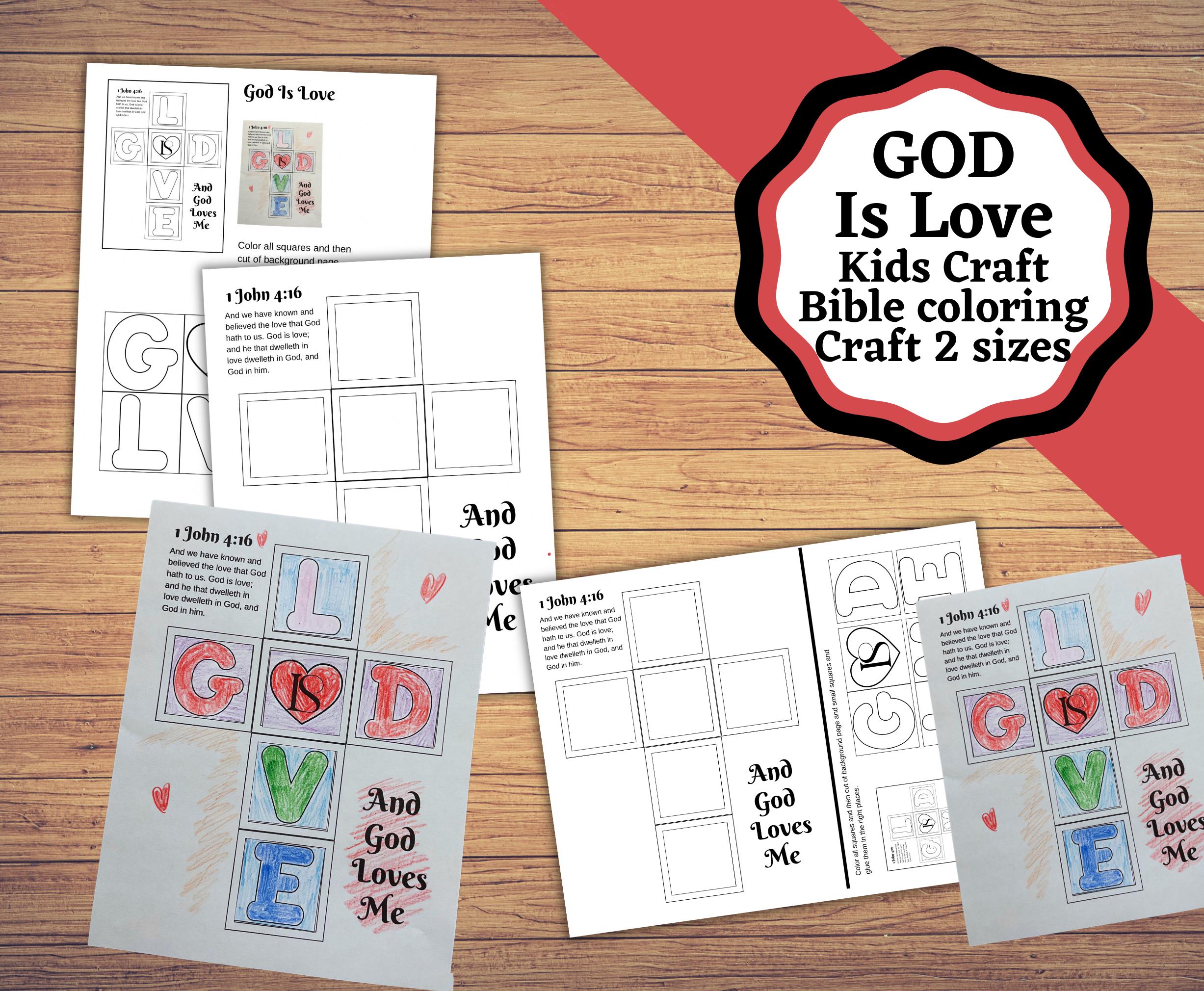 God is Love Kids Coloring Bible Craft. God is Love Cross and Verse ...