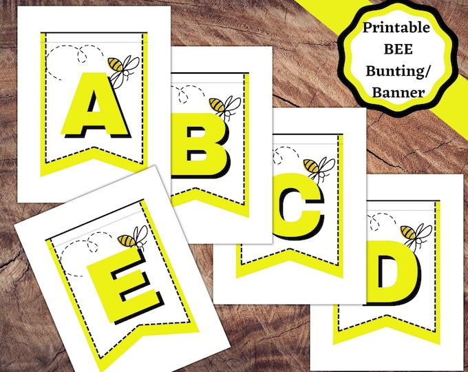 Printable Bee Banner Sign Pennants Digital Honey Bee Alphabet Letters ...