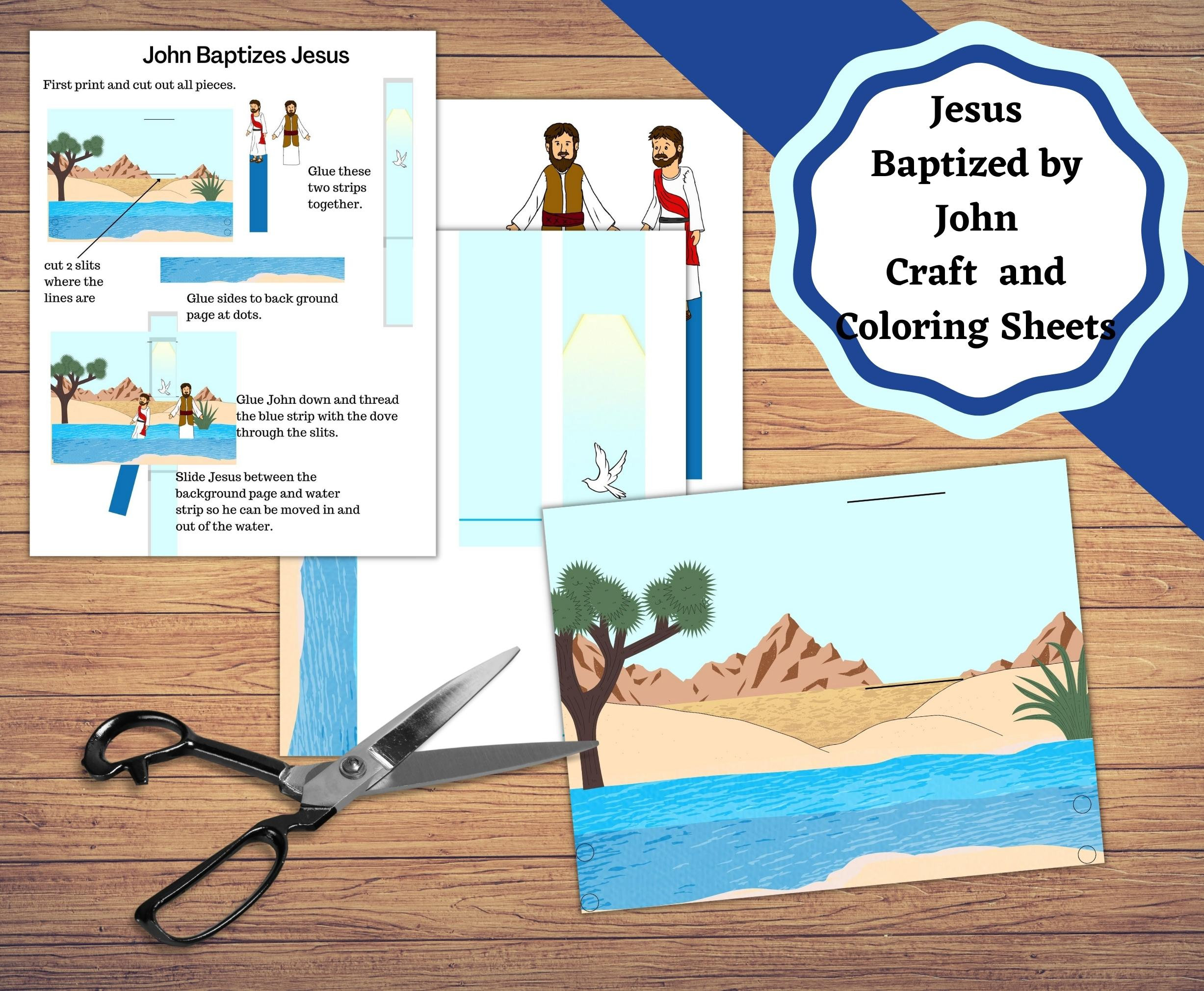 Jesus Baptized by John at the Jordan River, Printable Bible Story Craft ...