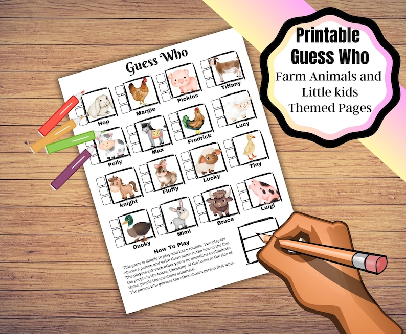 Printable Guess Who Game Pages. Guess Who Farm Animal and Little Kids ...