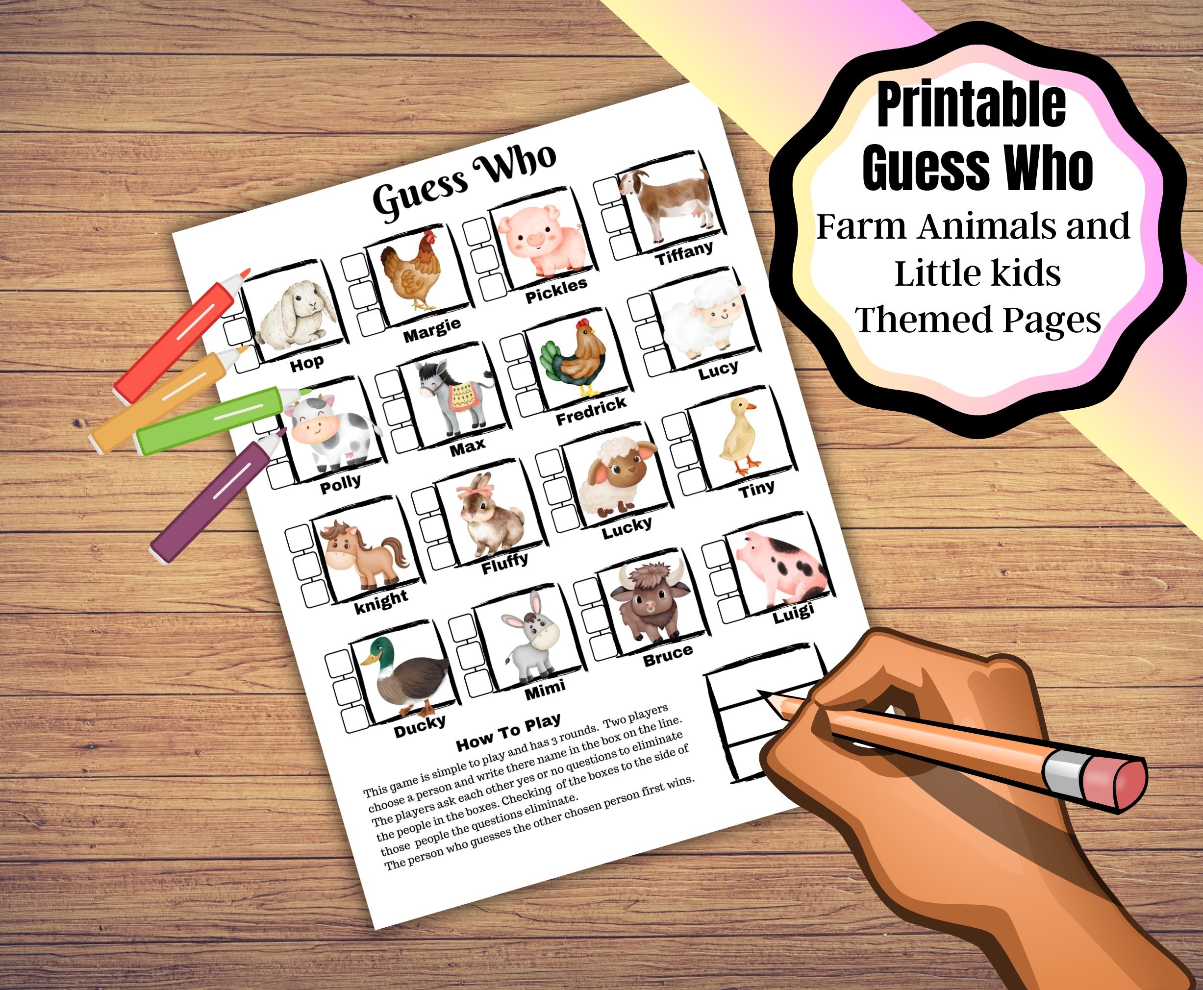 Printable Guess Who Game Pages. Guess Who Farm Animal and Little Kids ...