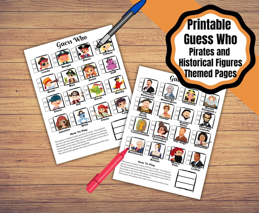 Printable Guess Who Game Pages. Guess Who Pirate and Historical People ...