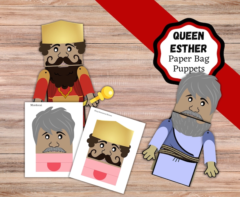 Printable Paper Bag Puppets for Esther, Bible Story Book of Esther ...
