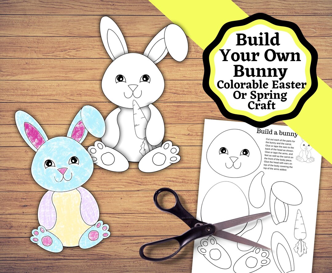 Build A Bunny Colorable Kids Craft. Kids Printable Colorable Bunny to ...