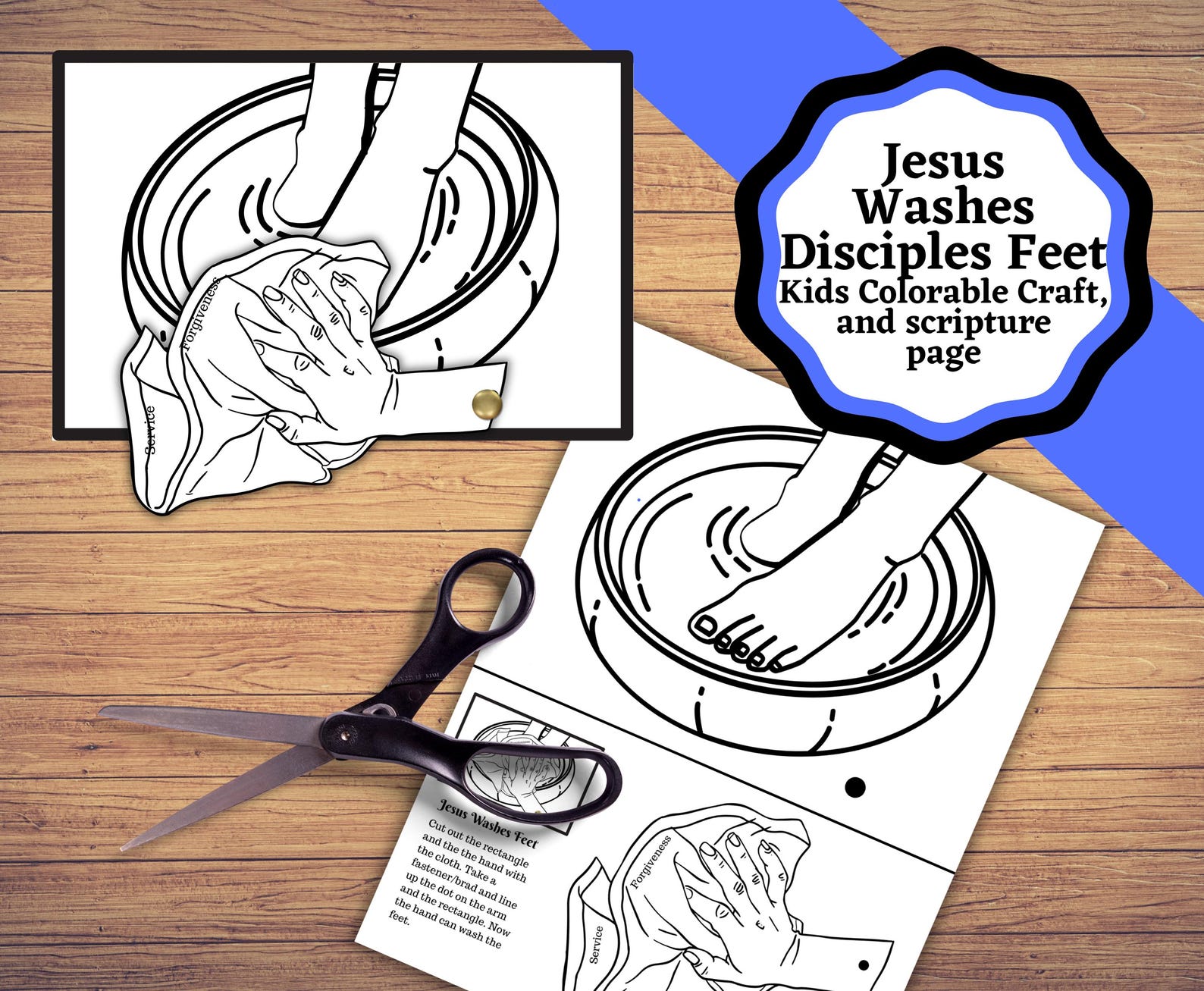 Jesus Washing Feet Colorable Craft and Scripture Page. Jesus Serving ...