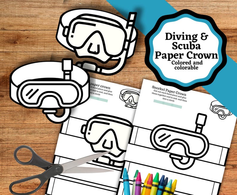 Printable Scuba and Diving Themed Paper Crowns, Scuba and Snorkel Mask ...