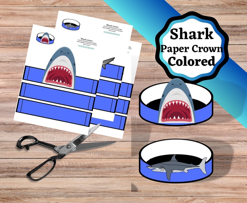 Printable Shark Paper Crowns. Shark Week Craft. Shark Party Favor or ...