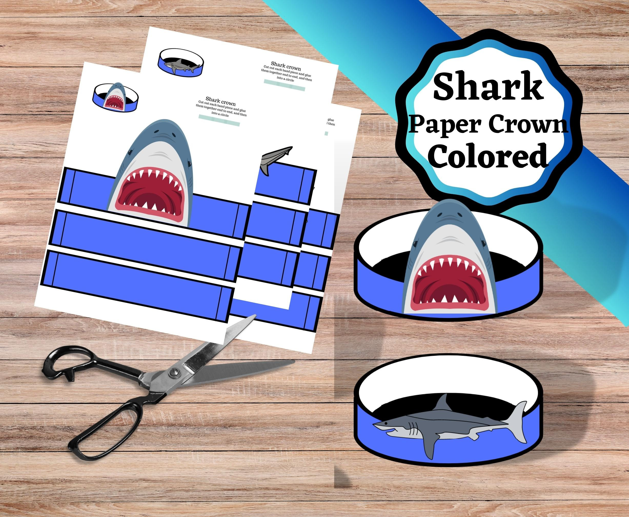 Printable Shark Paper Crowns. Shark Week Craft. Shark Party Favor or ...