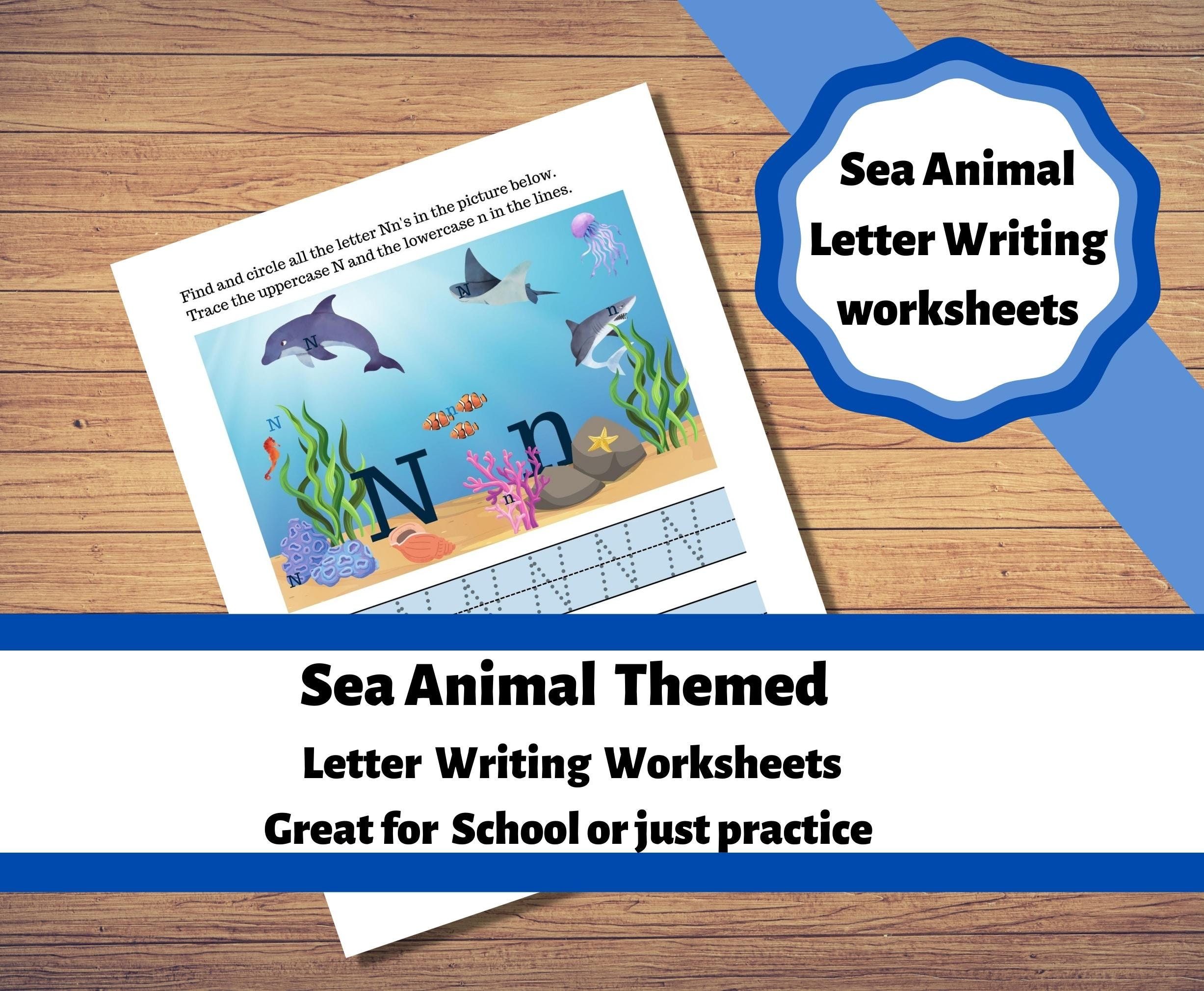 Sea Creature/underwater Printable Letter Writing Practice Worksheets ...