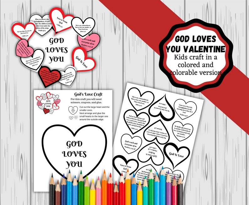 God Loves You Valentine Kids Craft With Scriptures. Valentine Colored ...