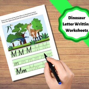 Dinosaur Themed Children's Printable Letter Writing Practice Worksheets ...