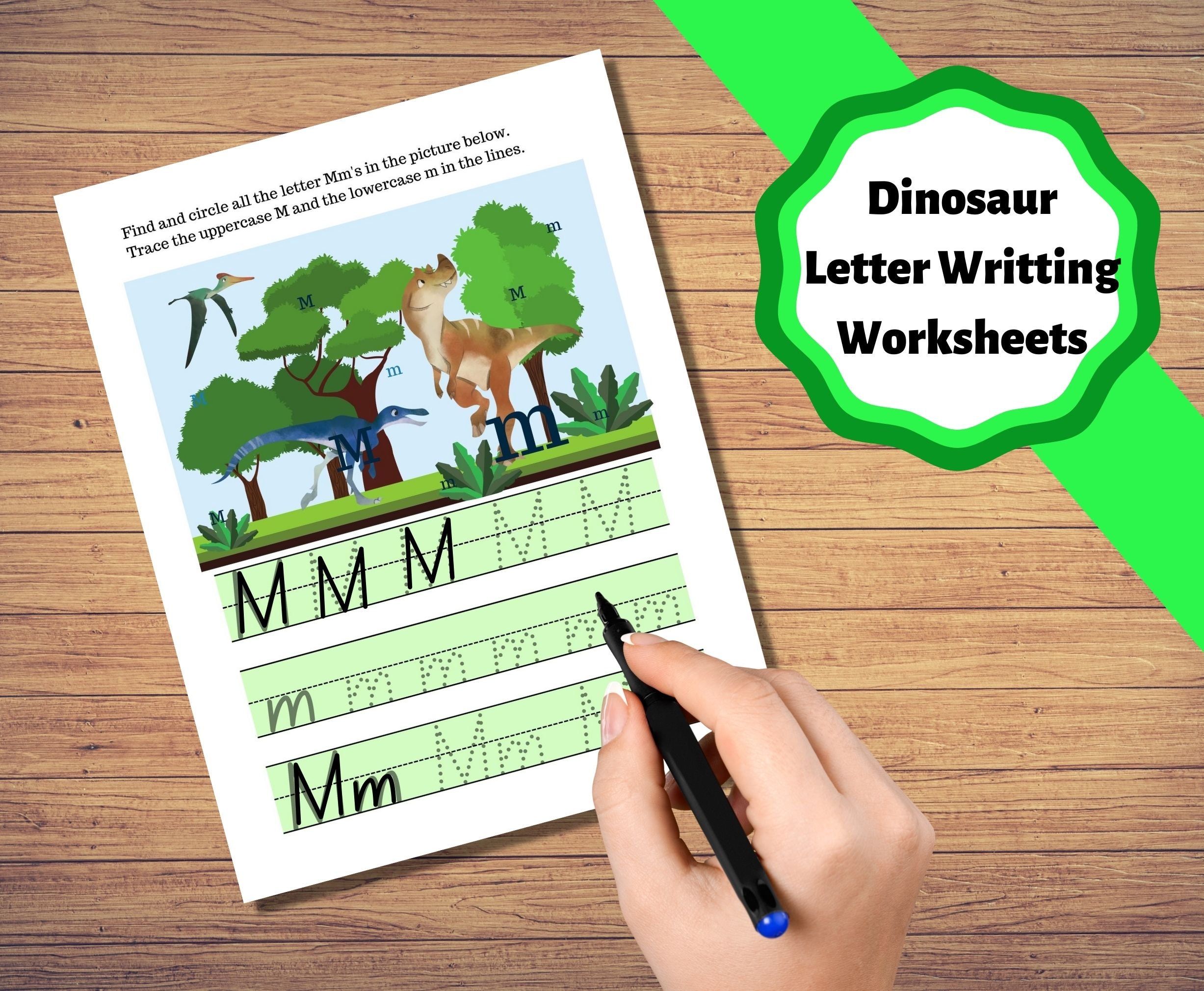 Dinosaur Themed Children's Printable Letter Writing Practice Worksheets ...