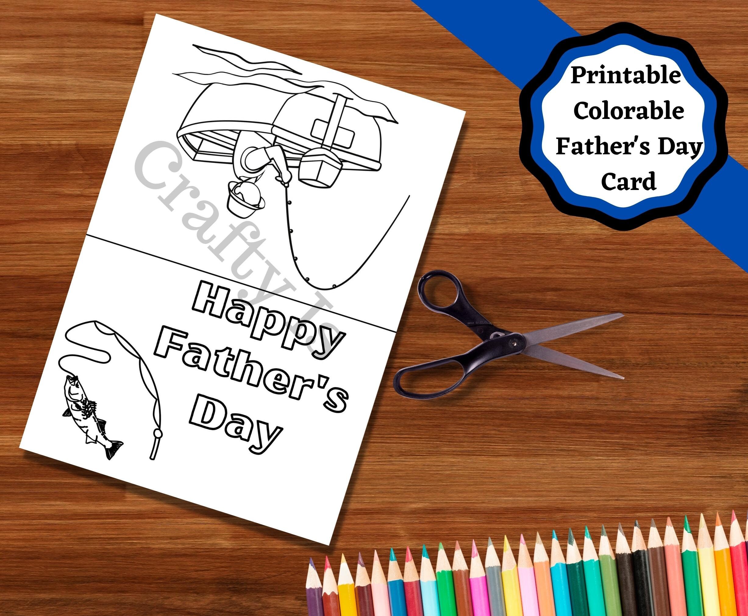 Printable Father's Day Card With Fishing Theme to Be Colored, Great ...
